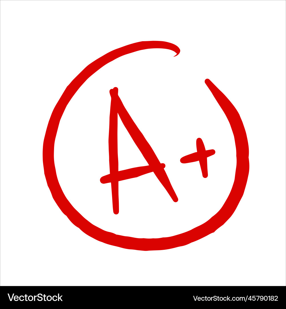A plus red grade mark school test Royalty Free Vector Image