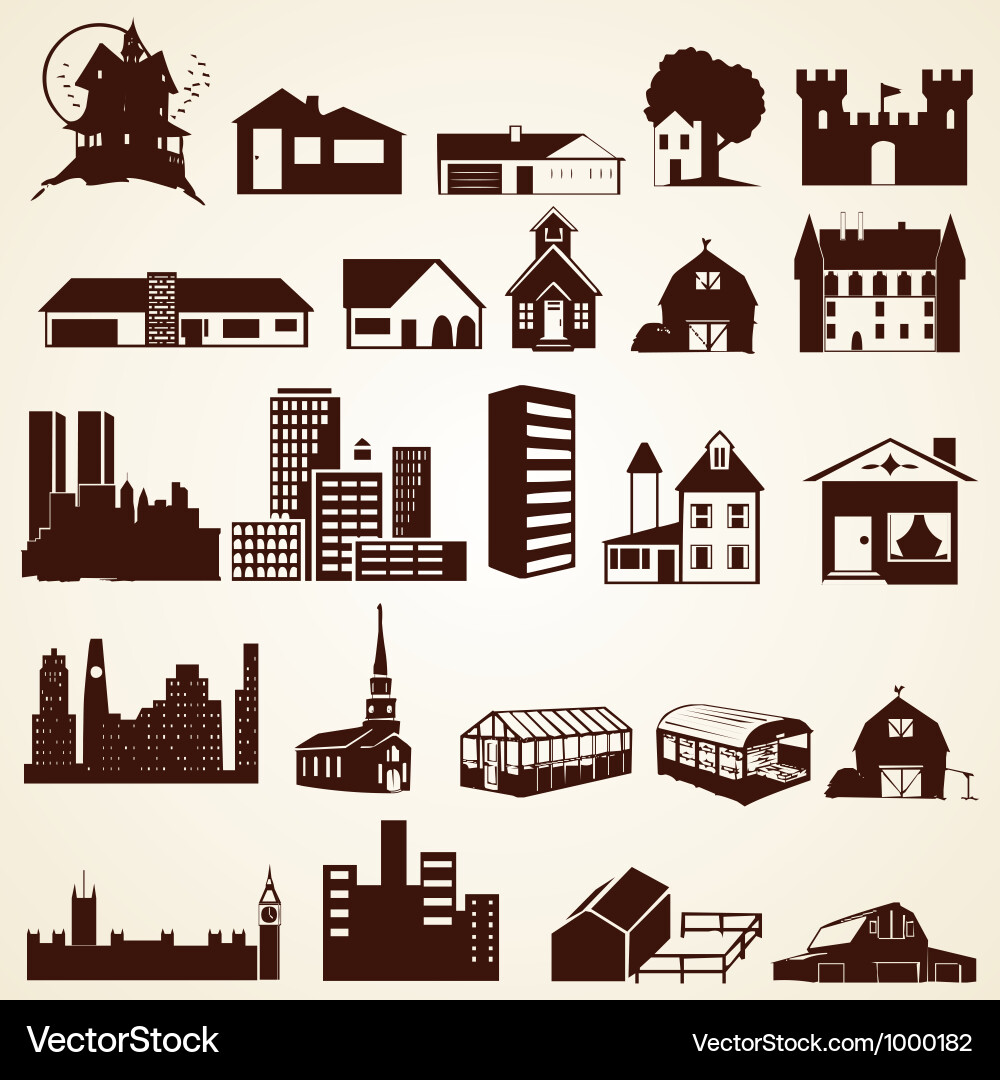Building Silhouettes - Diverse Structures Vector Image