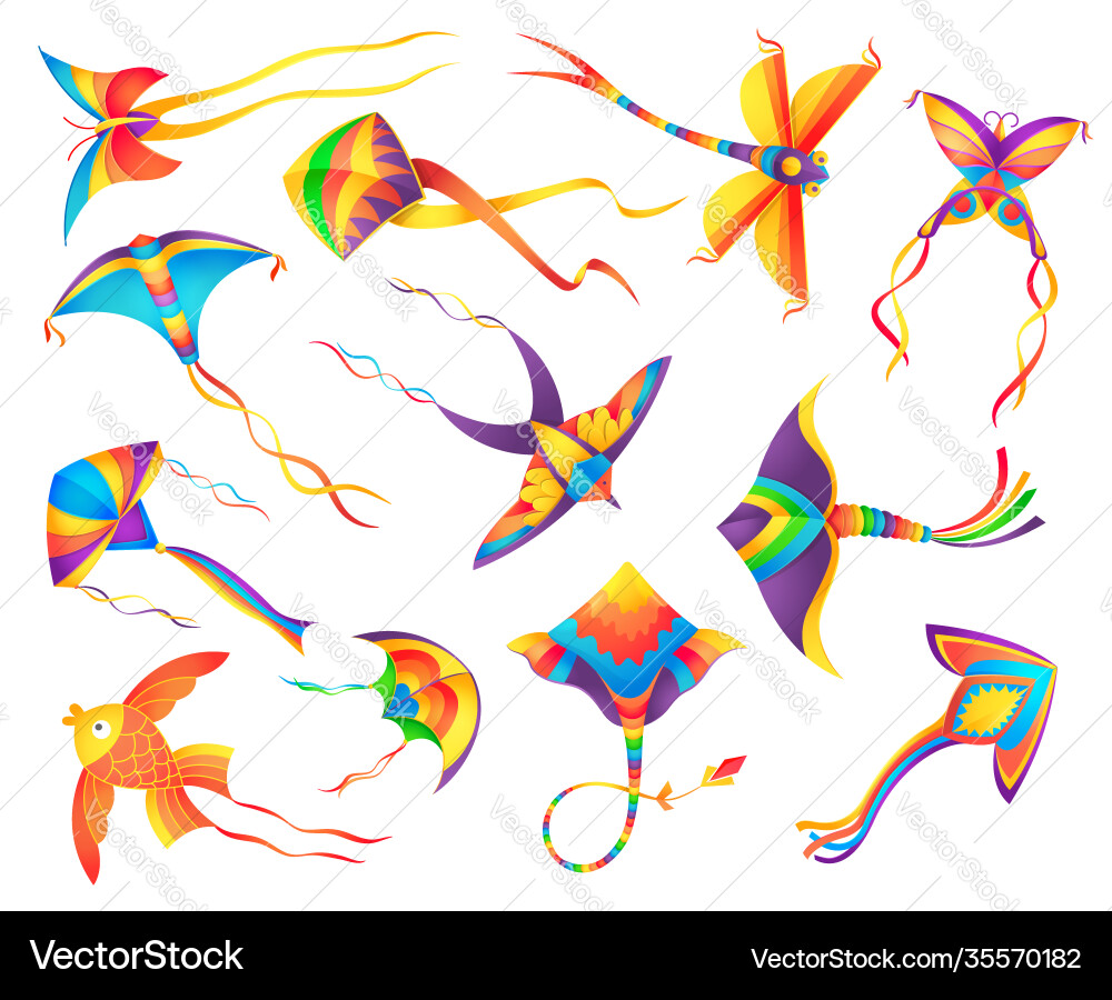 Colorful Paper Kites with Ribbons Royalty Free Vector Image