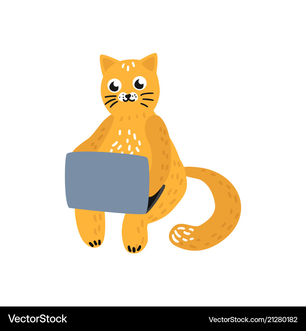 Cute Cat with Laptop Royalty Free Vector Image