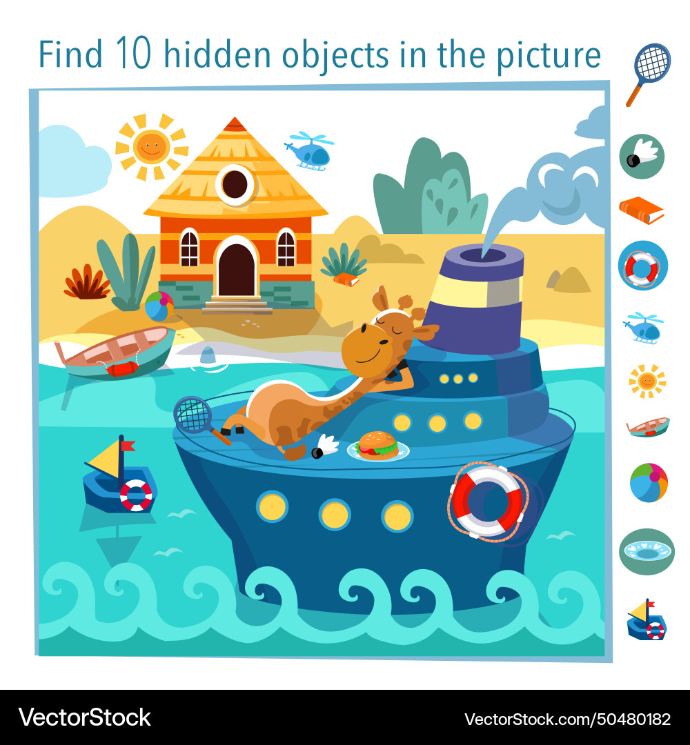 Find 10 hidden objects in picture educational Vector Image