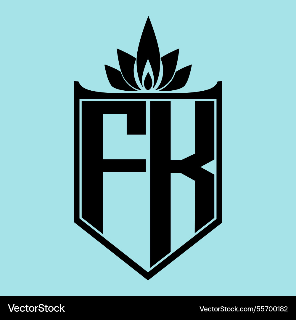 Fk logo with elegant crown symbol and shield Vector Image
