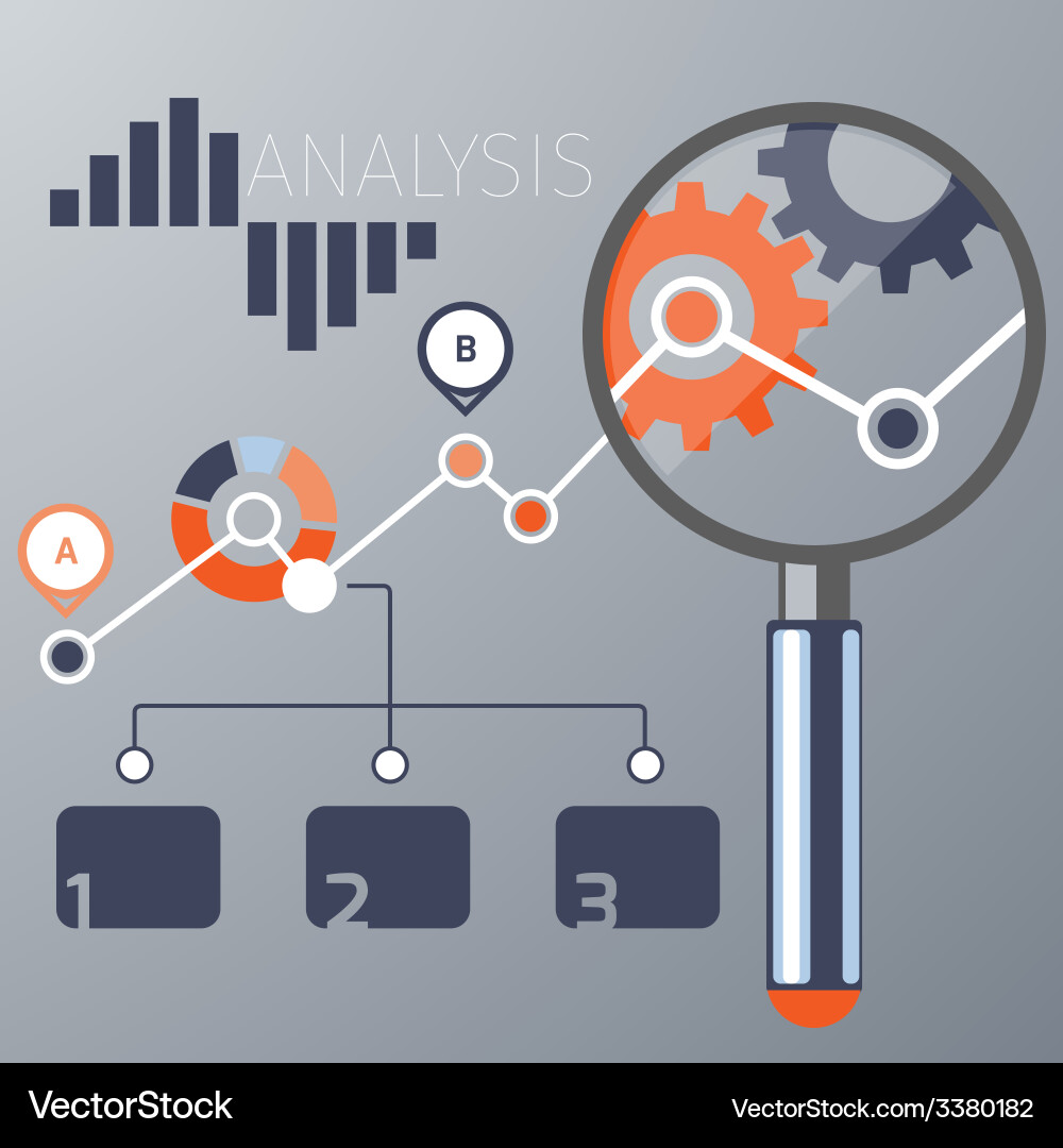 Growth chart with magnifying glass focusing Vector Image