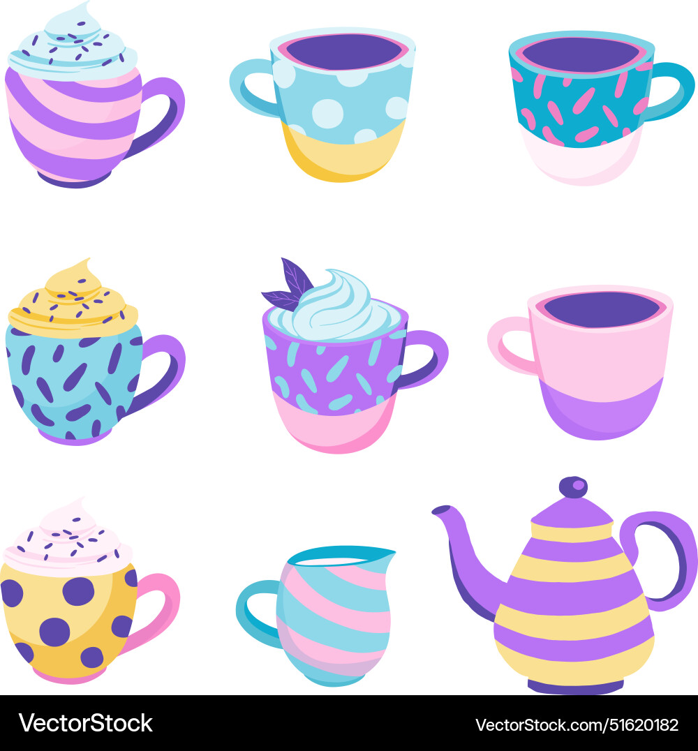 Pastel coffee and tea set - playful Royalty Free Vector