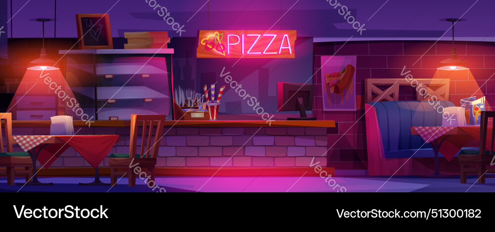 Pizza restaurant interior at night cartoon Vector Image