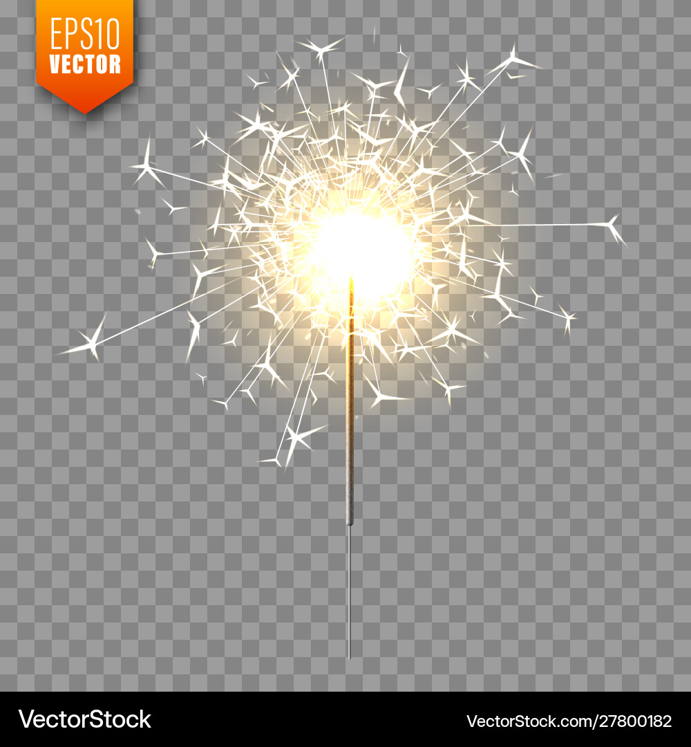 Realistic christmas sparkler on transparent Vector Image