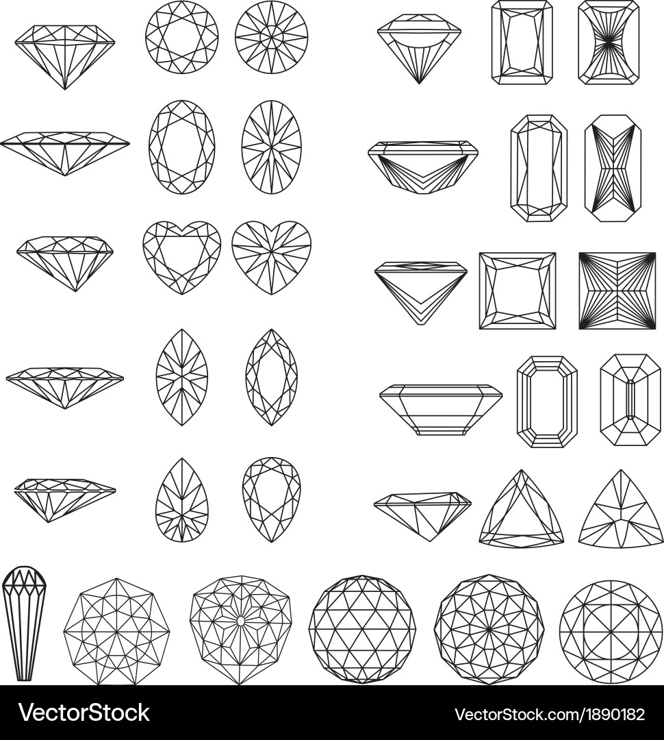 Set of shapes diamond in wireframe Royalty Free Vector Image