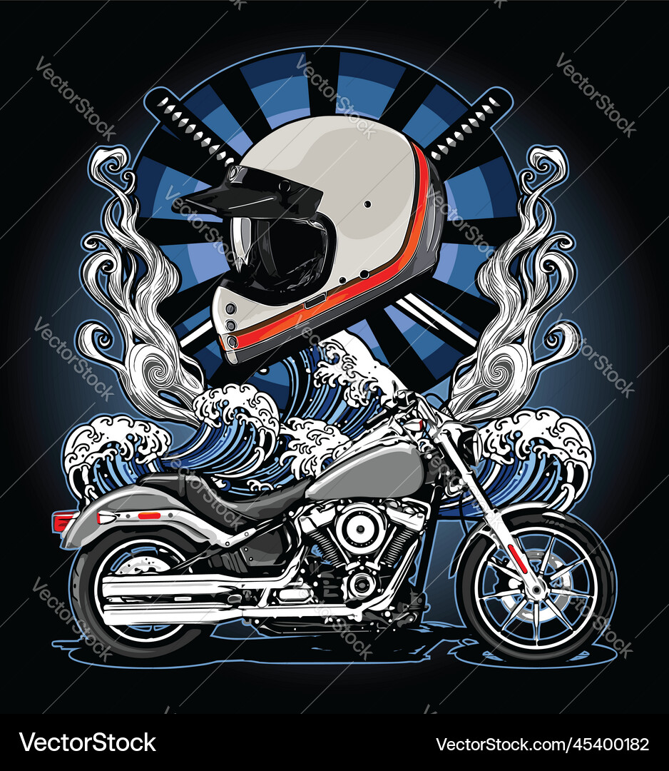Touring bike and waves template Royalty Free Vector Image