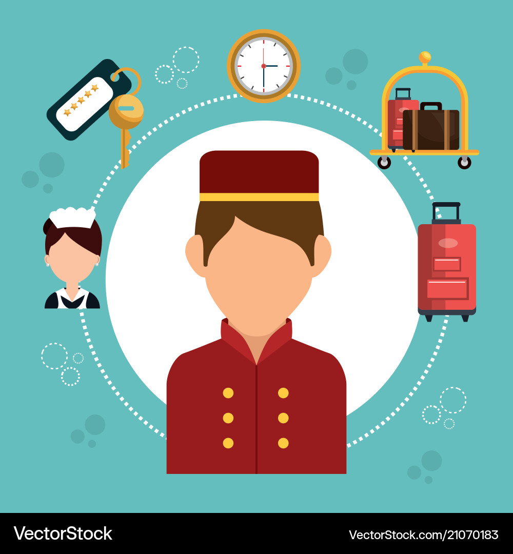 Bellboy working in the hotel character Royalty Free Vector