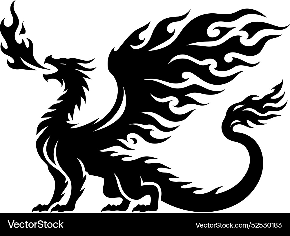 Fire dragon silhouette isolated on white Vector Image