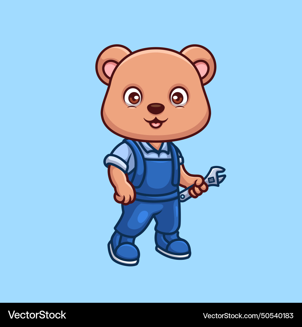Mechanic bear cute cartoon character Royalty Free Vector