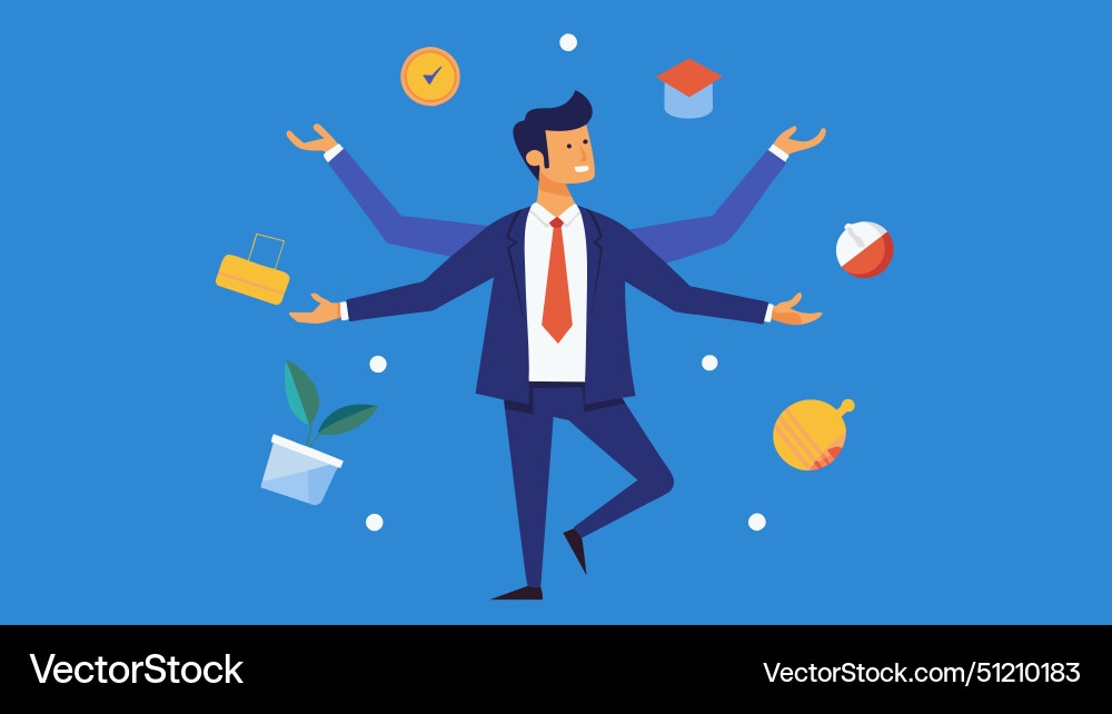 Multitasking man Royalty Free Vector Image - VectorStock