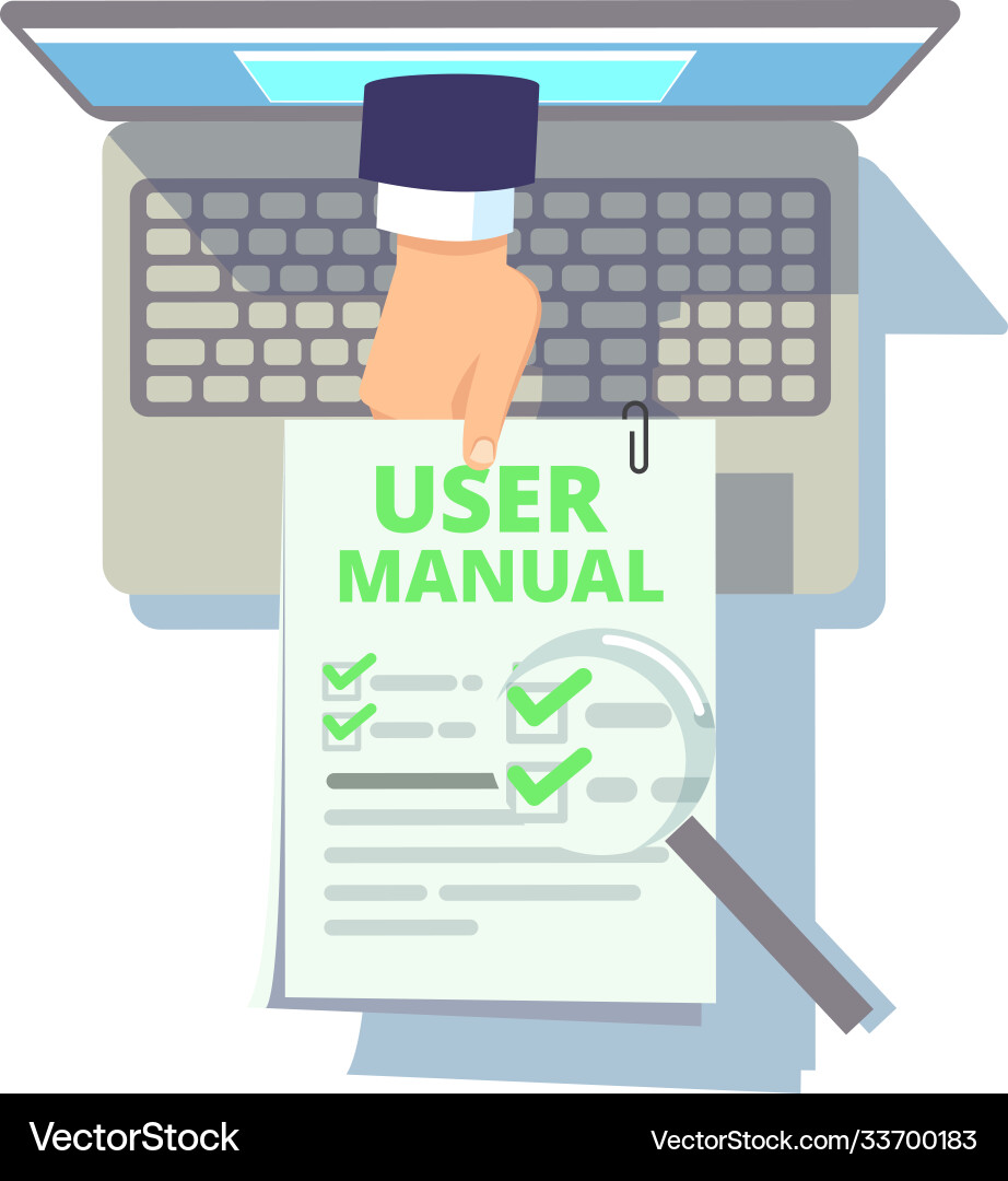 Online user guide web manual hand from laptop Vector Image