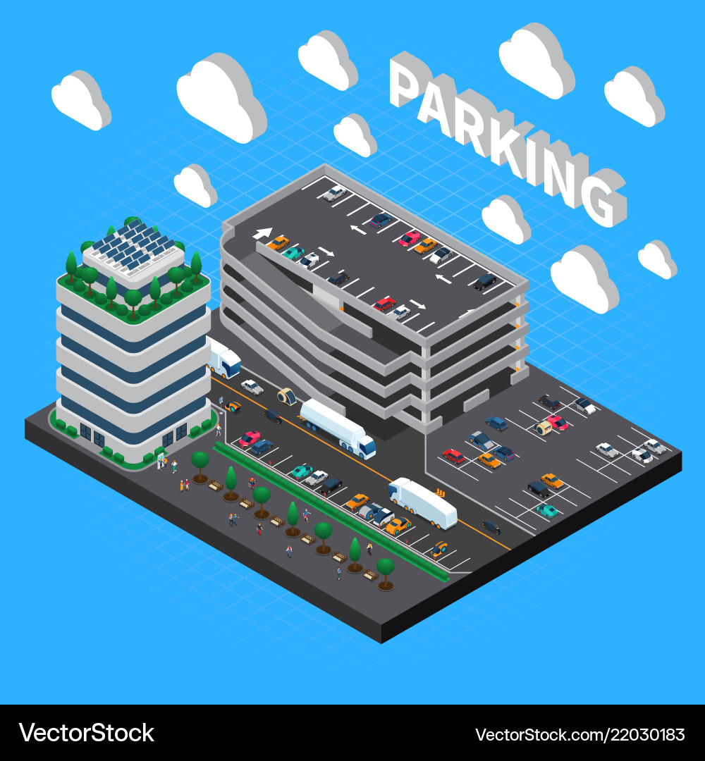 Parking isometric composition Royalty Free Vector Image
