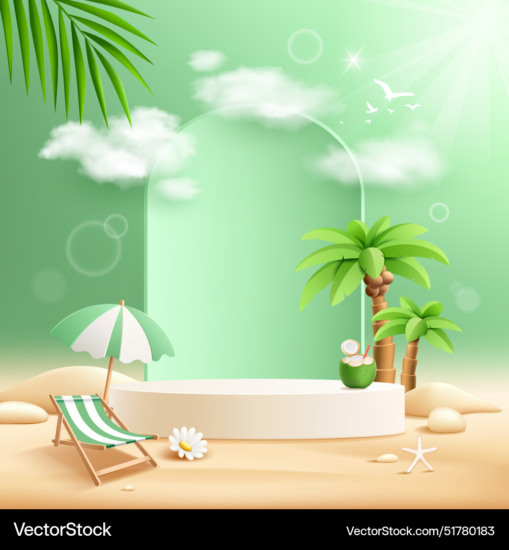 Summer podium display poster flyer green design Vector Image