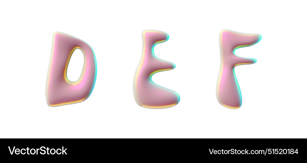 3d glossy pink capital letters d e f liquid holo Vector Image