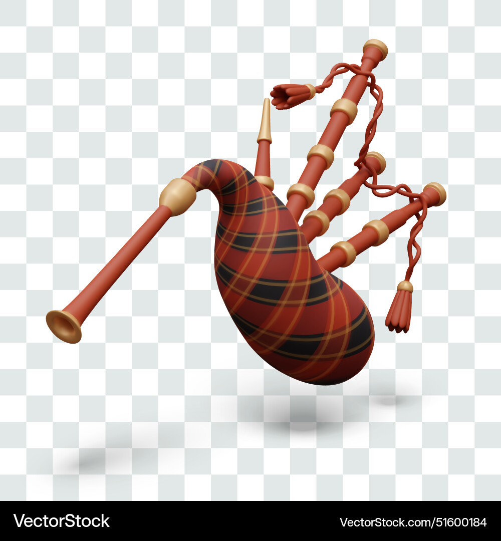 Bagpipe isolated image realistic wind Royalty Free Vector