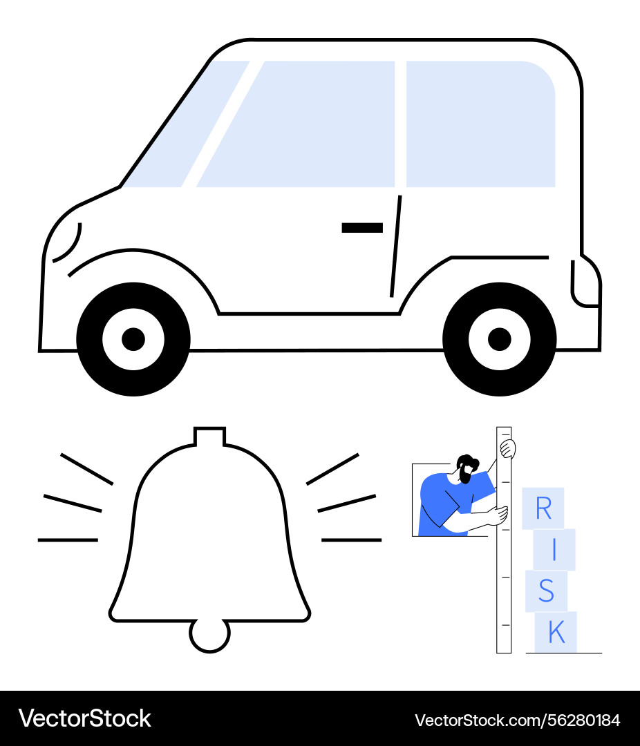 Car alert bell and worker stabilizing risk Vector Image