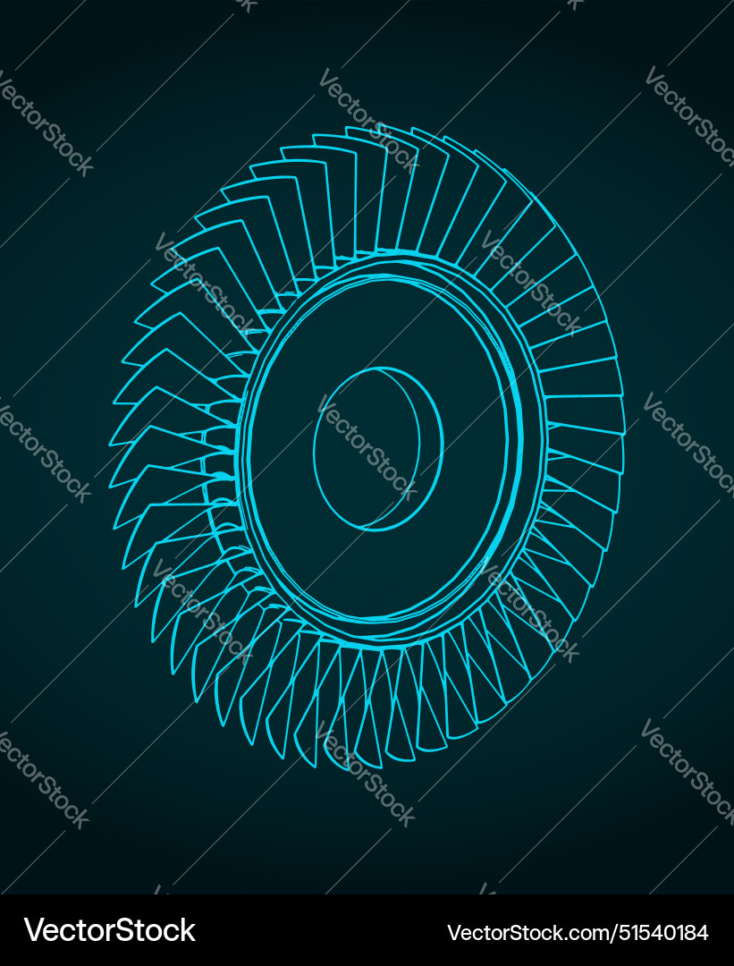Engine compressor blisk isometric blueprint Vector Image