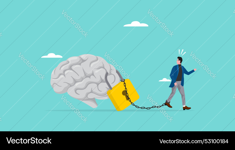 Fixed mindset businessman whose feet are chained Vector Image