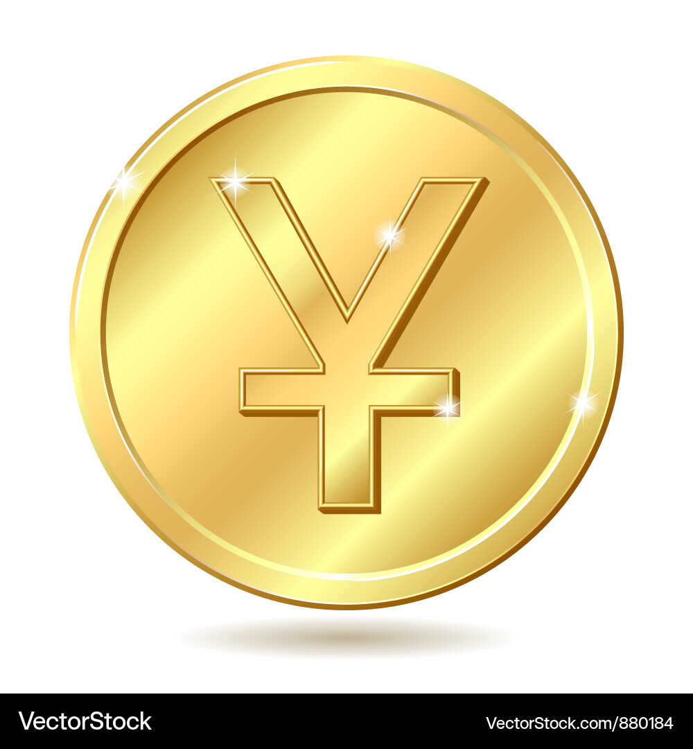 Golden coin with yuan sign Royalty Free Vector Image