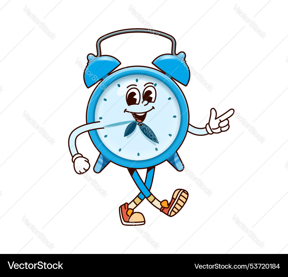 Groovy school alarm clock cartoon retro character Vector Image