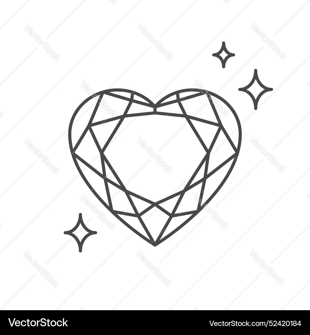 Heart shaped precious gemstone outline icon Vector Image