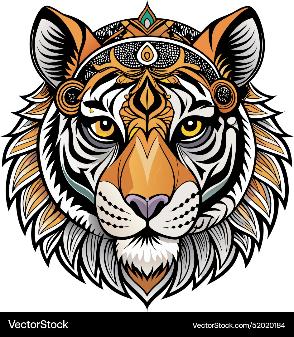 Tiger head mandala entangle coloring page Vector Image