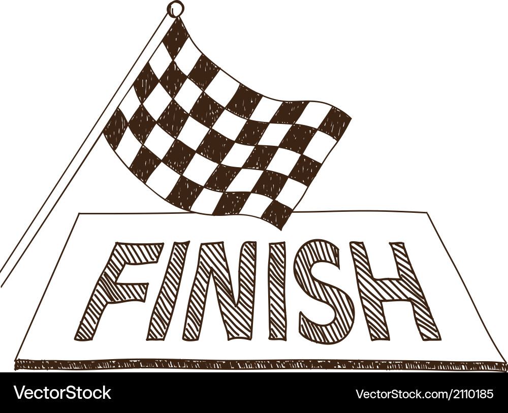 Checkered flag and finish drawing Royalty Free Vector Image