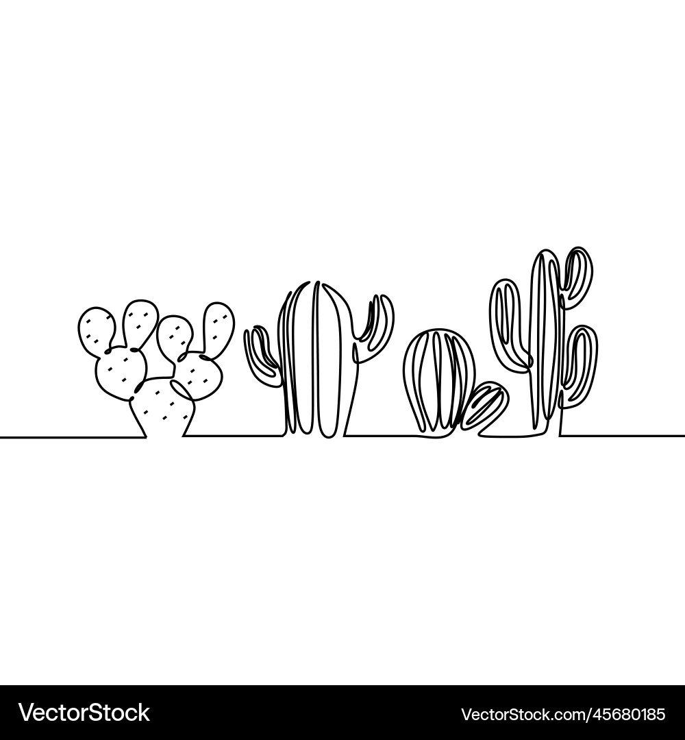 Continuous line drawing of set cute cactus Vector Image