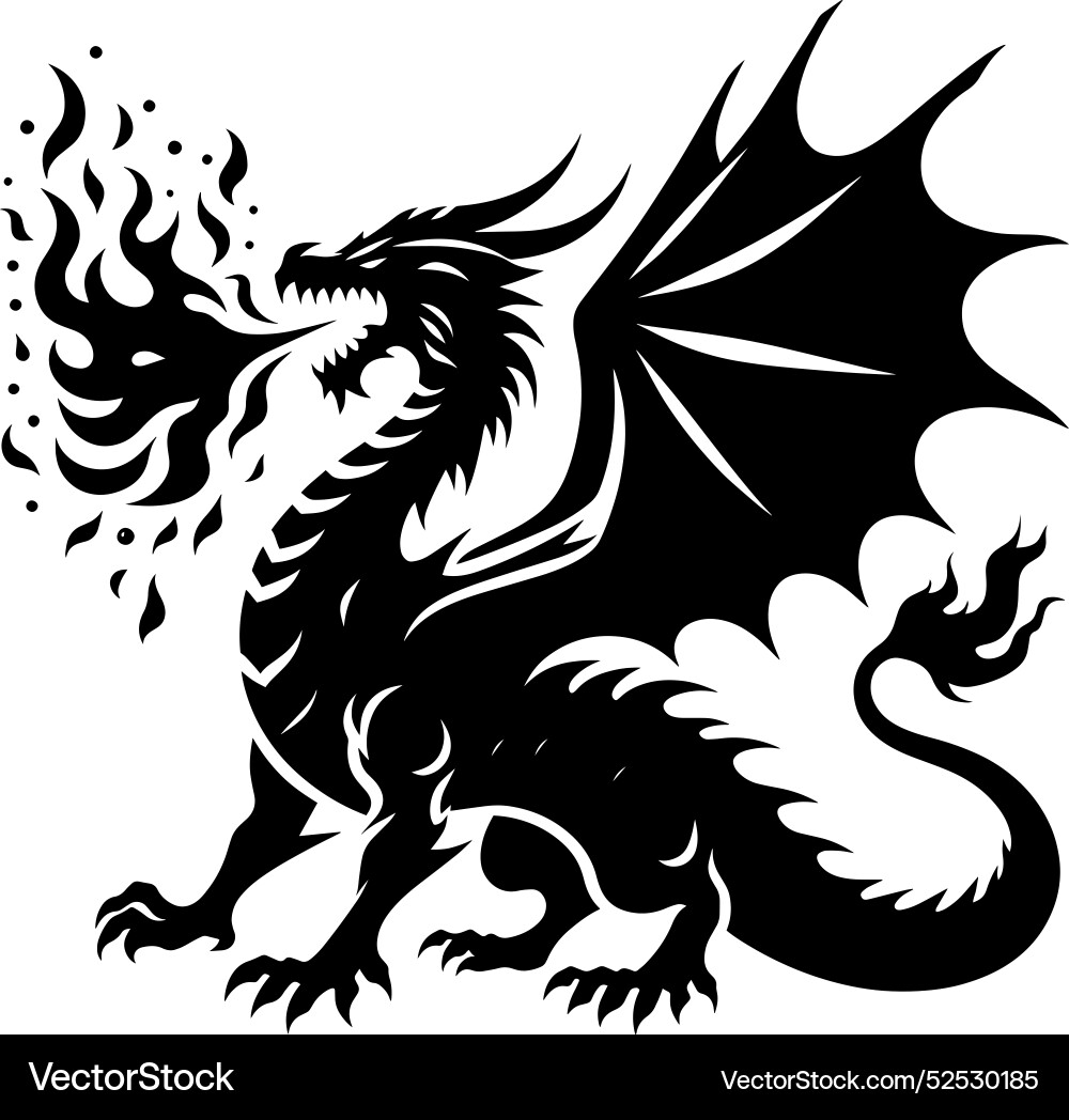 Fire dragon silhouette isolated on white Vector Image