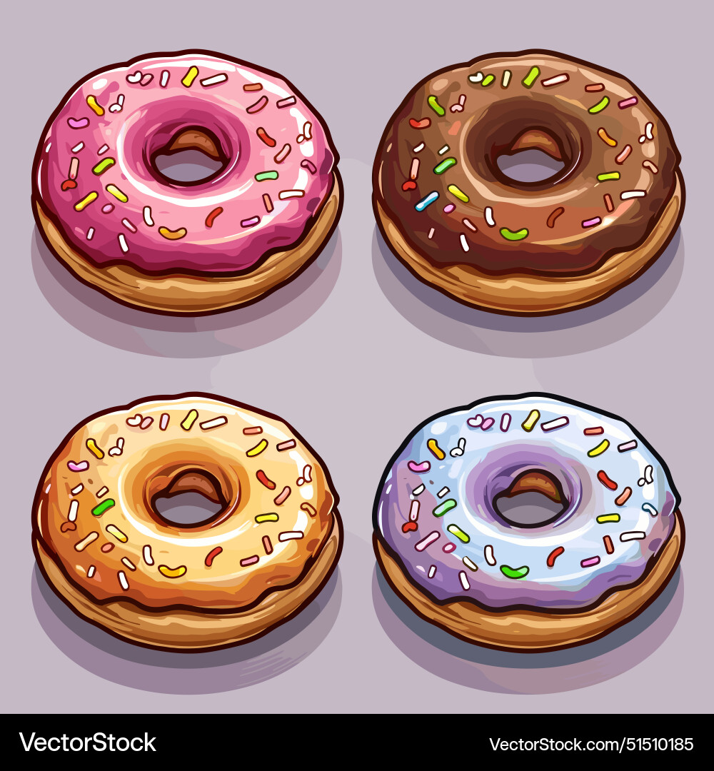 Four different flavored doughnuts digital Vector Image