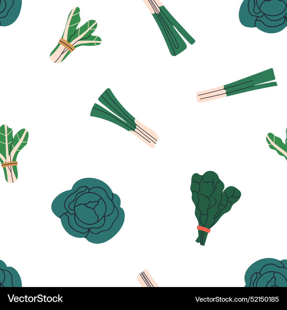Green leafy vegetable pattern seamless background Vector Image