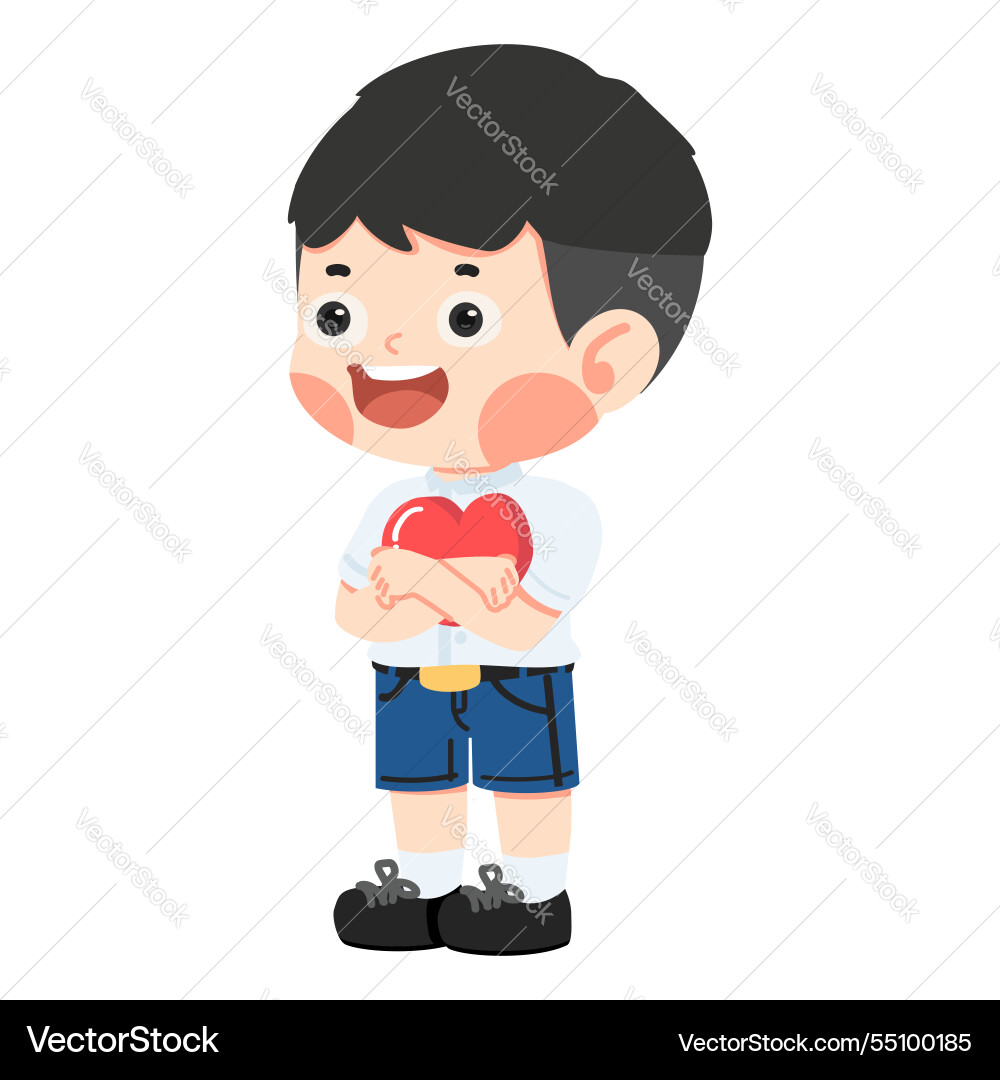Kid student hug heart cartoon Royalty Free Vector Image