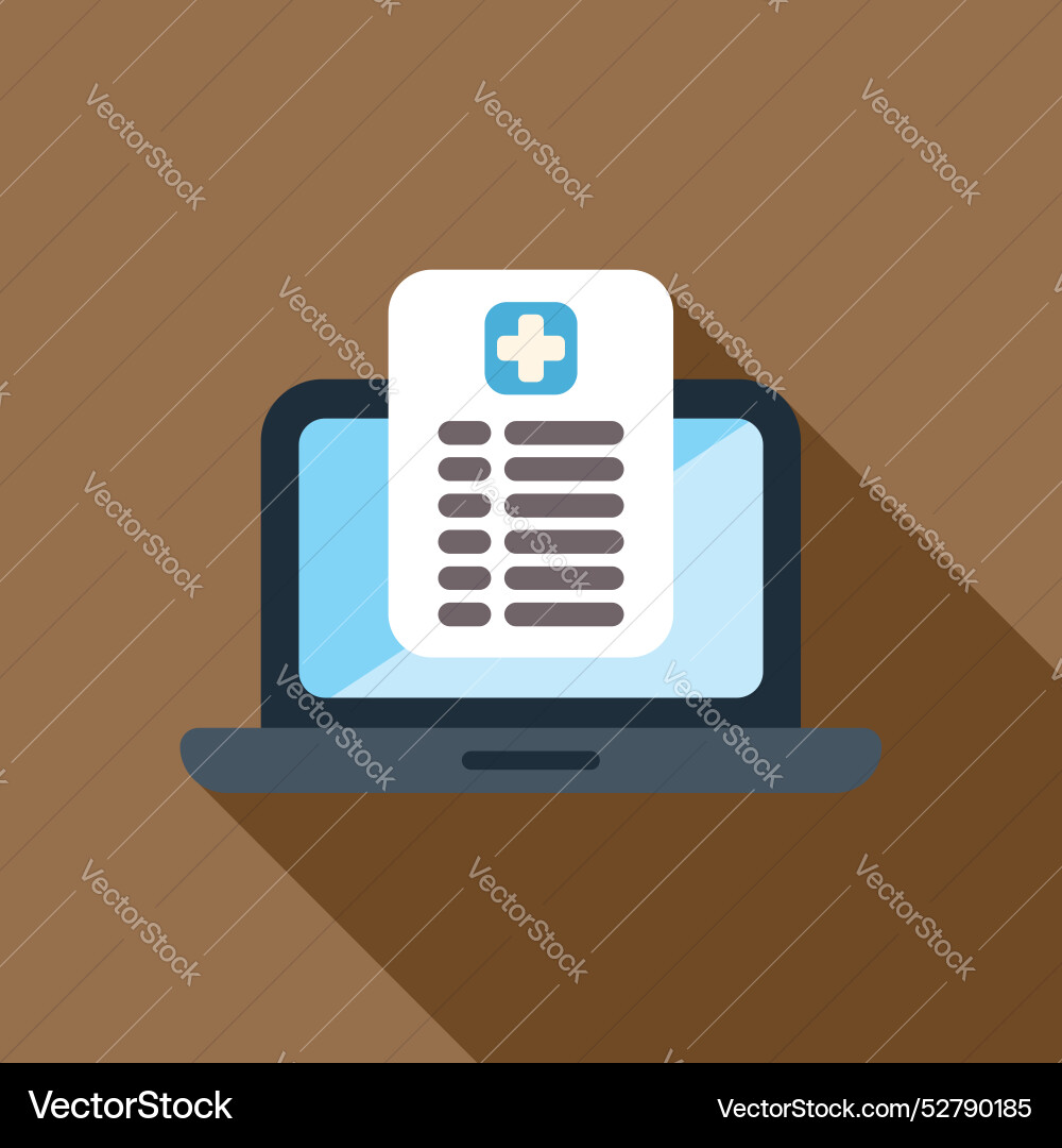 Laptop displaying medical record for online Vector Image