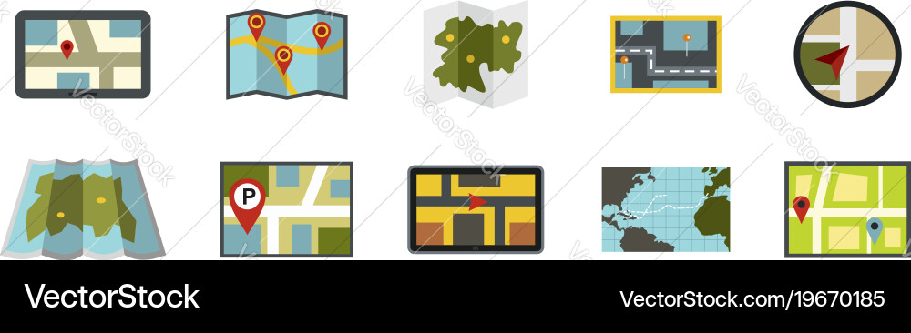 Map icon set flat style Royalty Free Vector Image