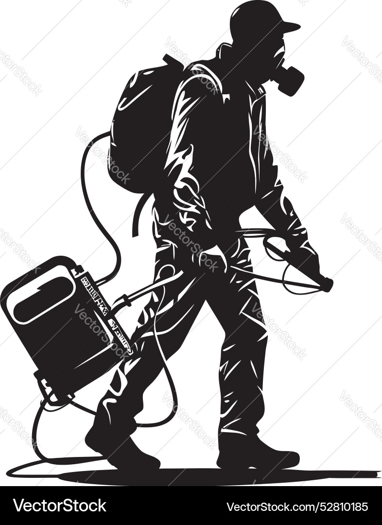 Pest pursuit fumigating man symbol design bug Vector Image