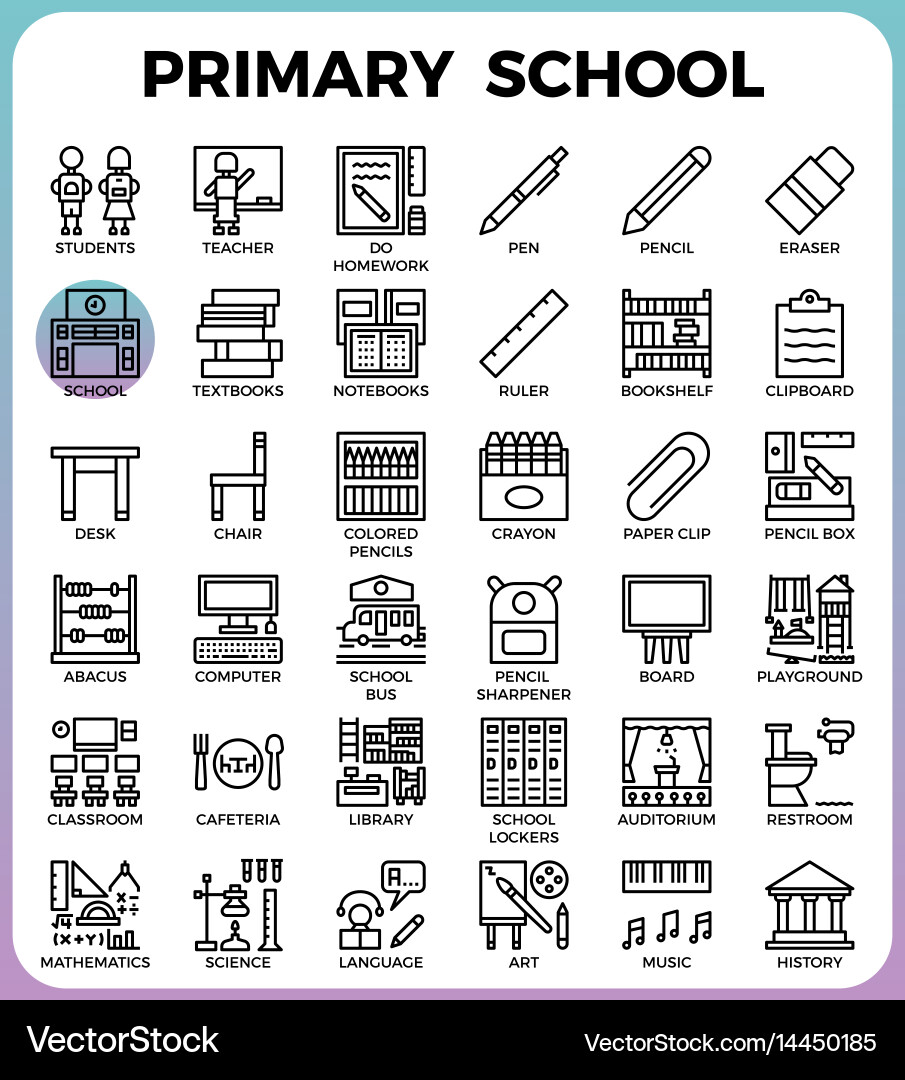 Primary school icon set Royalty Free Vector Image