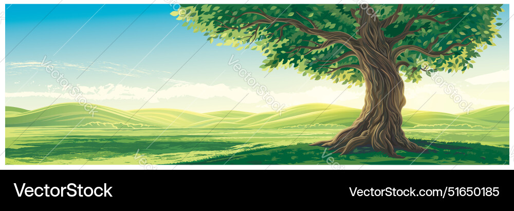 Summer landscape with hills and an old lone tree Vector Image