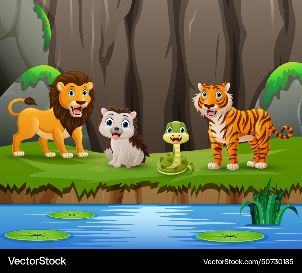 Wild animals cartoon in the jungle Royalty Free Vector Image