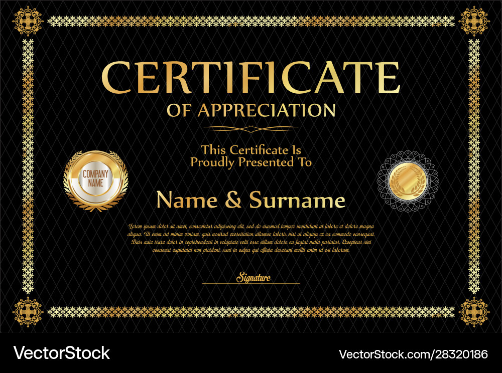 Certificate retro design template 20 Royalty Free Vector