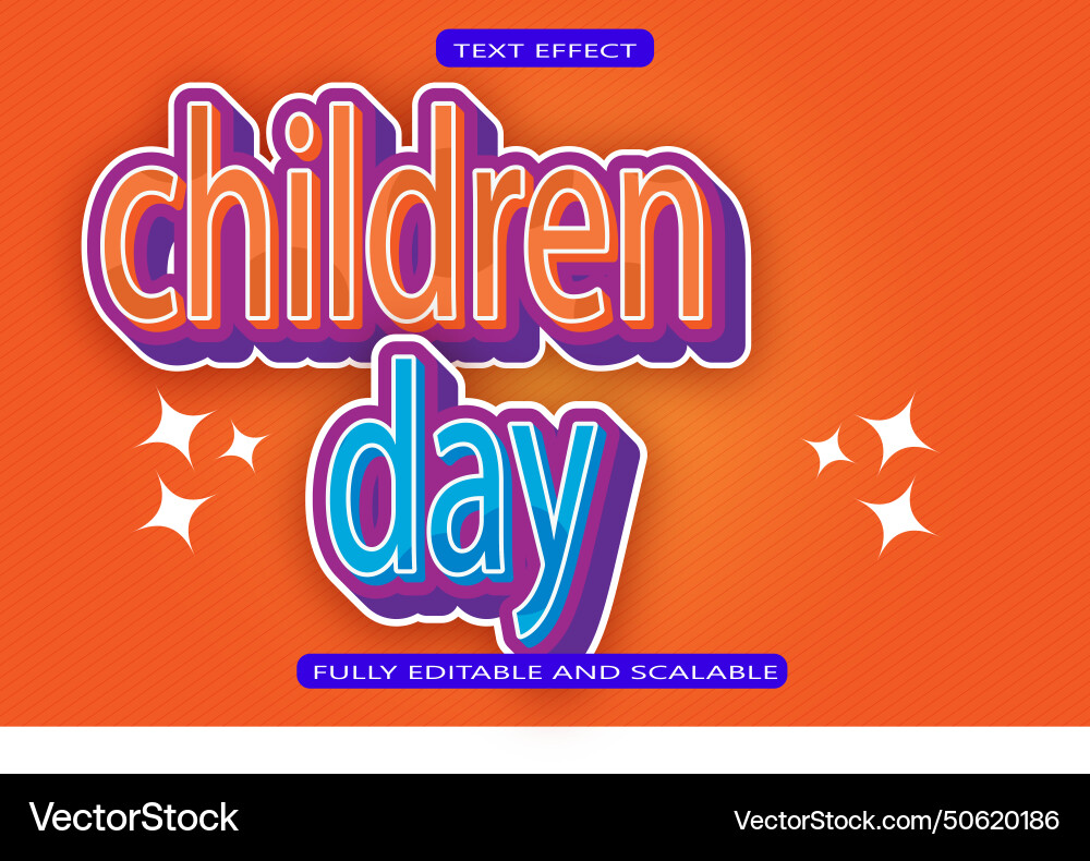 Children day editable text effect 3d emboss Vector Image
