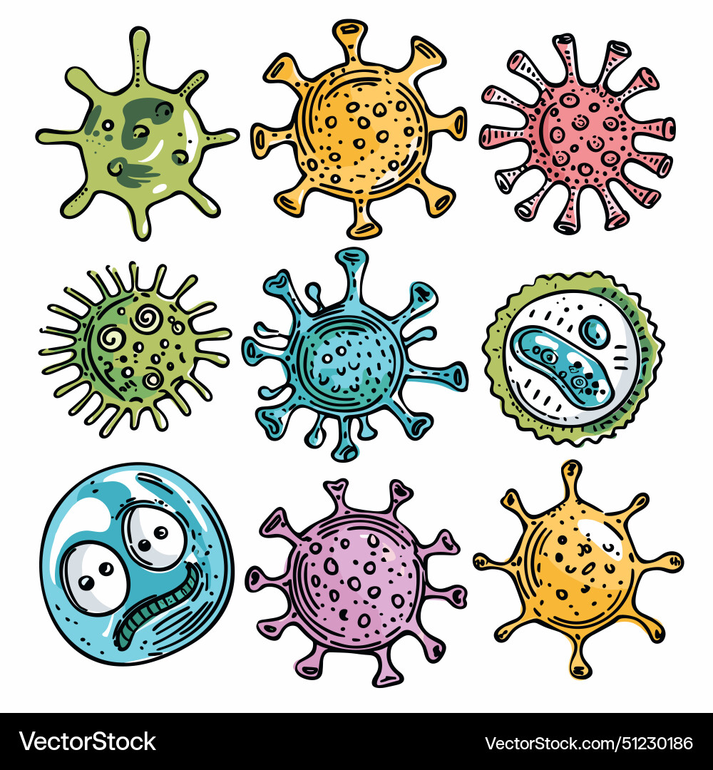 Colorful cartoon germs bacteria Royalty Free Vector Image