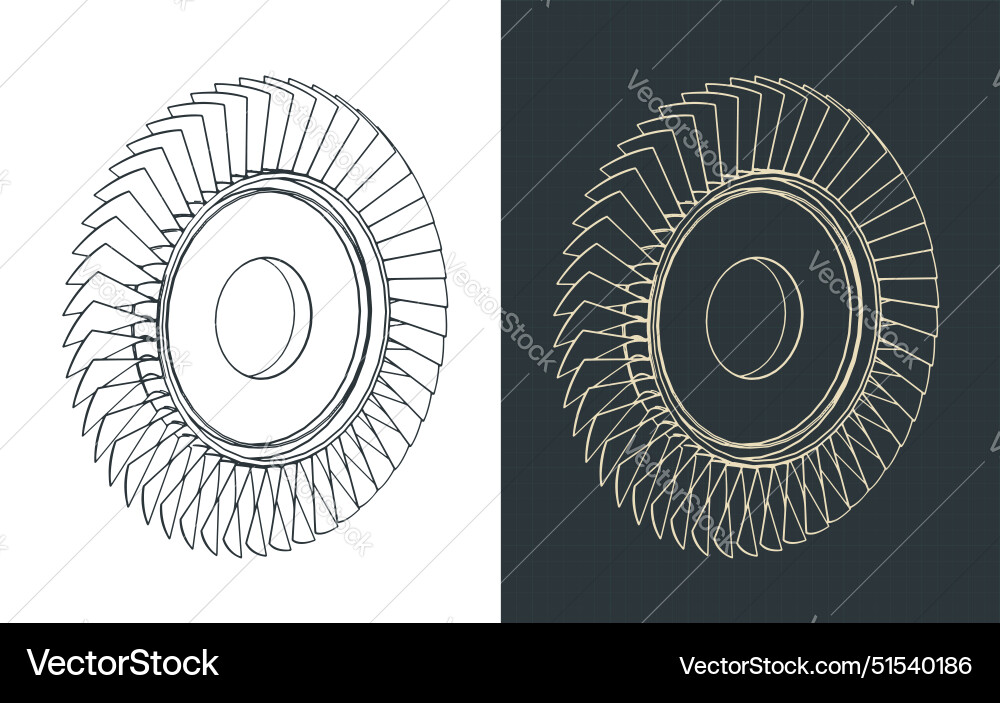 Engine compressor blisk isometric blueprints Vector Image