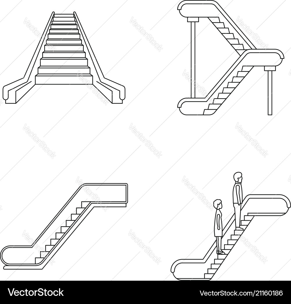 Escalator elevator icons set outline style Vector Image