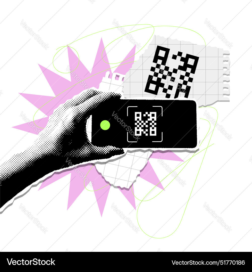 Female hand holding phone with qr code Royalty Free Vector