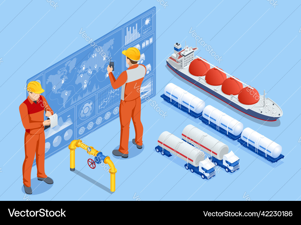 Isometric tanker loading liquefied natural gas Vector Image