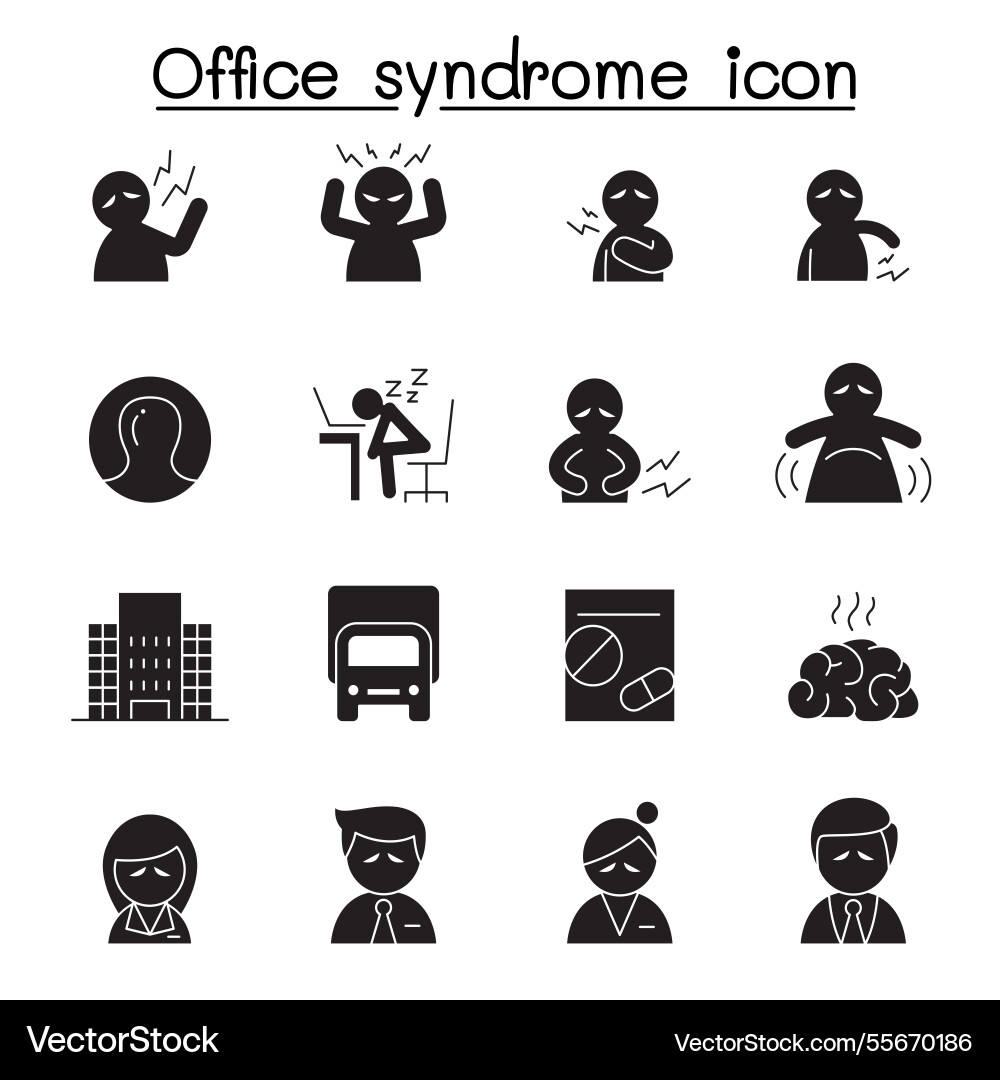 Office syndrome icon set in glyph style Royalty Free Vector