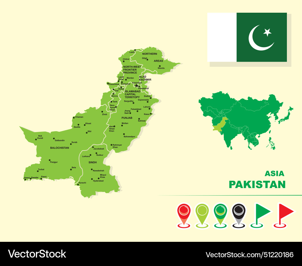 Pakistan map Royalty Free Vector Image - VectorStock
