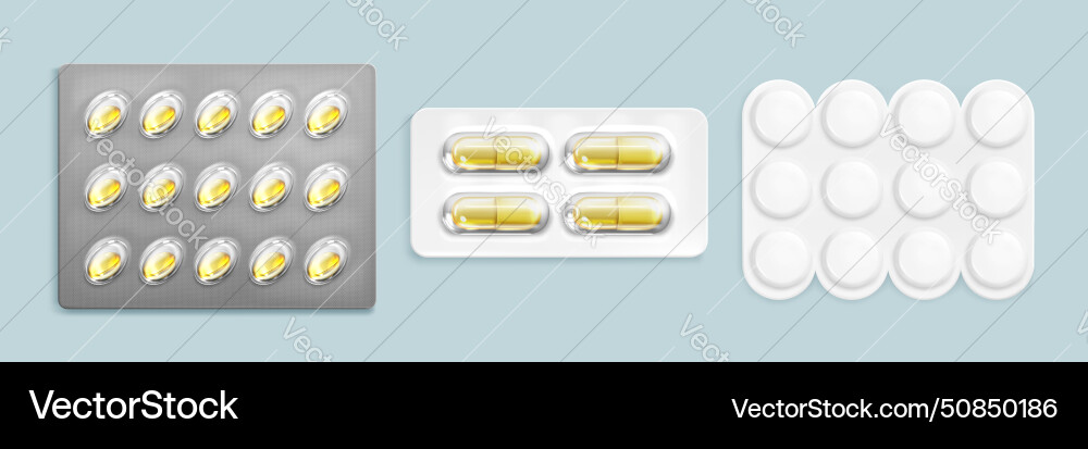 Pill blister with medicines realistic 3d mockup Vector Image